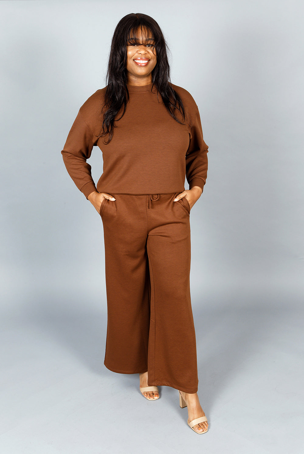 SCUBA CREWNECK WIDE LEG JOGGER SET- BROWN – A'Dorn Comfy Closet